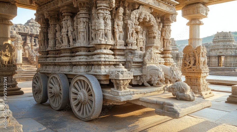The majestic stone chariot at the Vittala Temple in Hampi, with its ...