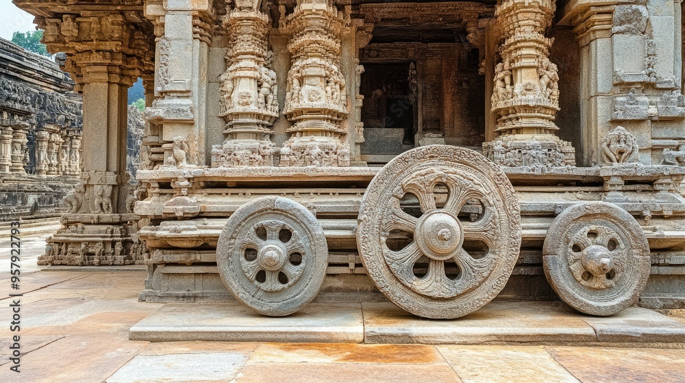 The majestic stone chariot at the Vittala Temple in Hampi, with its ...