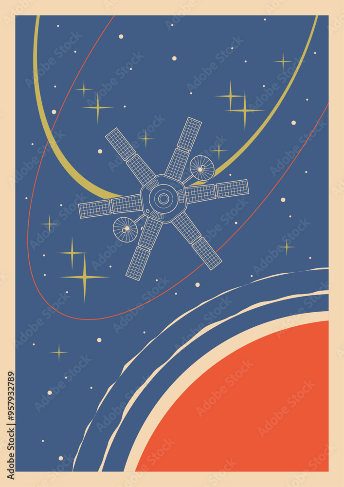 Retro Space Background, Vector Template for Cosmic Illustrations ...