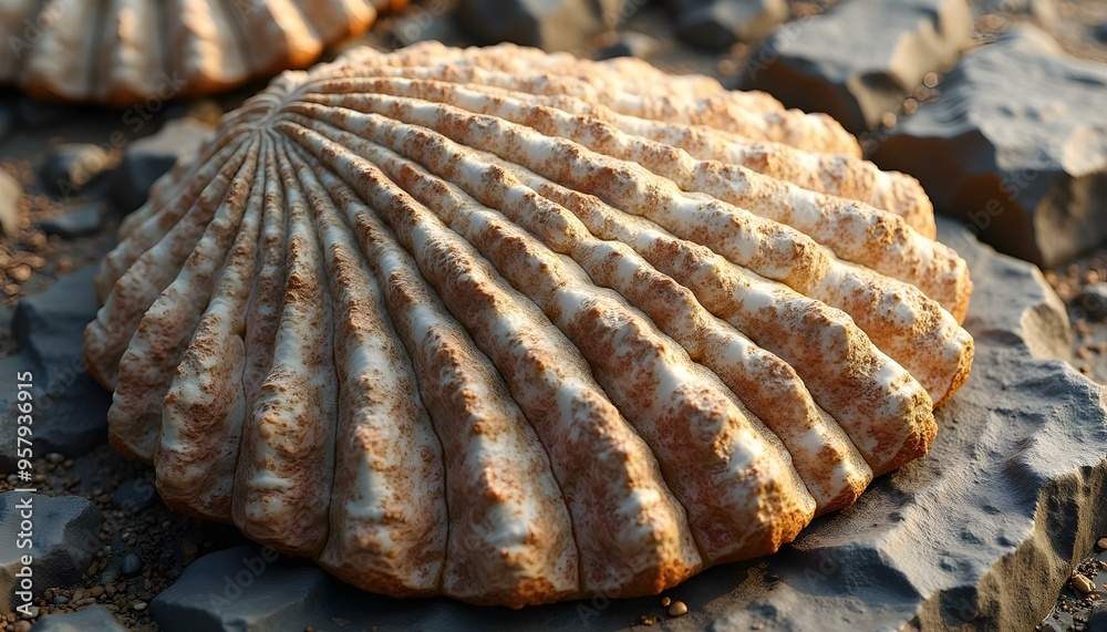 Stone shell texture with visible veins and irregularities, adding a ...