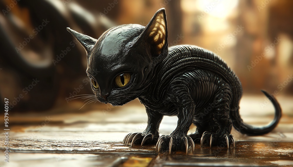Charming cat xenomorph hybrid with tiny claws, a smooth head, and a ...