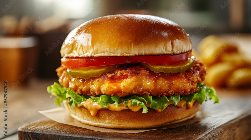 Enjoy the crunch with our crispy chicken burger, featuring a perfectly ...