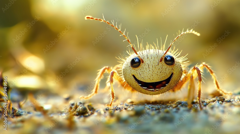 Adorable ant with a charming smile. Close-up of a tiny ant showcasing ...