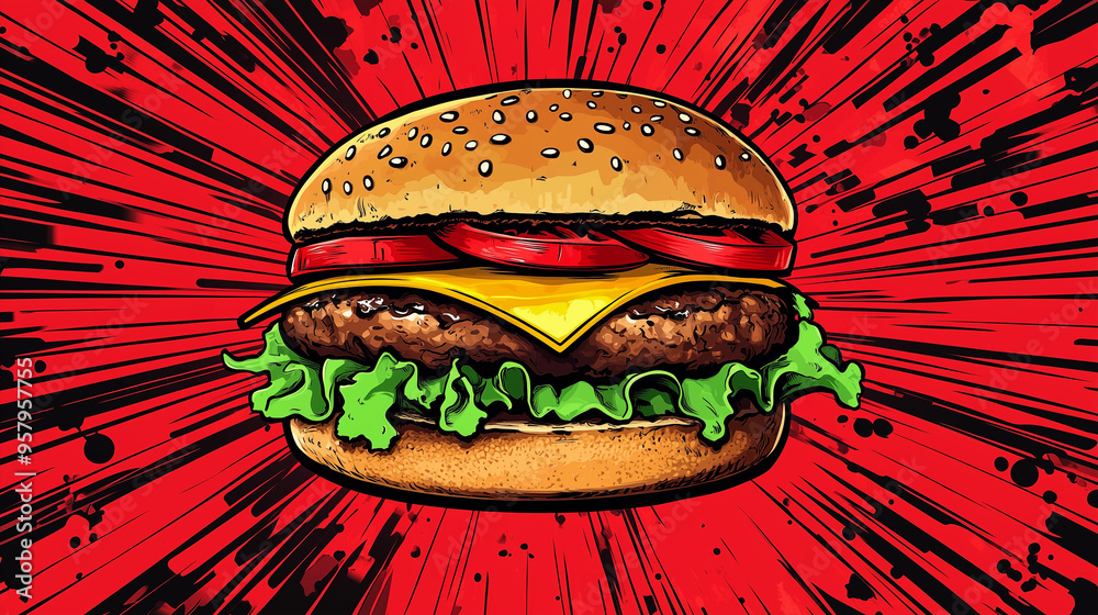 It is a burger ad designed like a comic book cover. It's a pop art ...