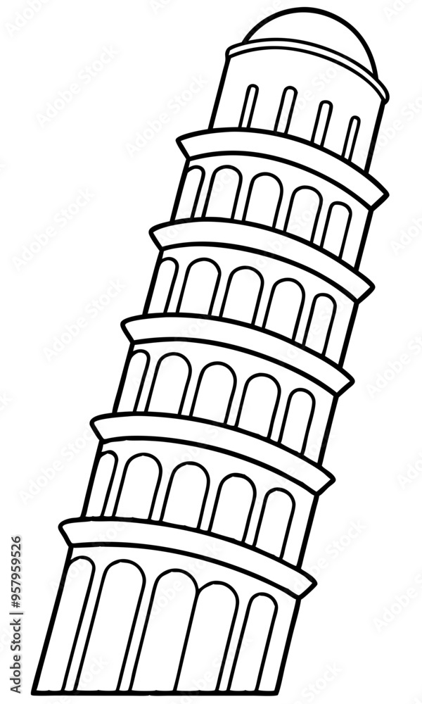 leaning tower of pisa black and white vector silhouette design set ...