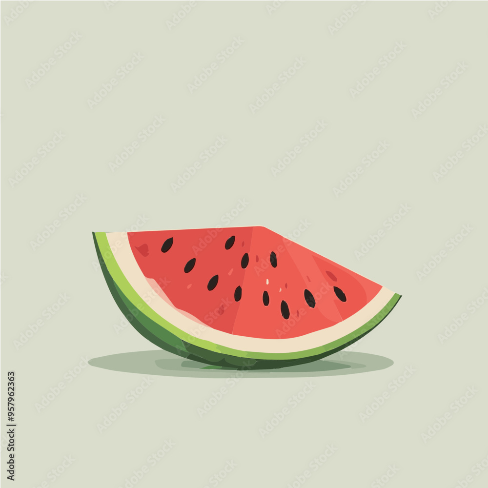 Simple flat vector of a watermelon slice with a shadow, evoking ...