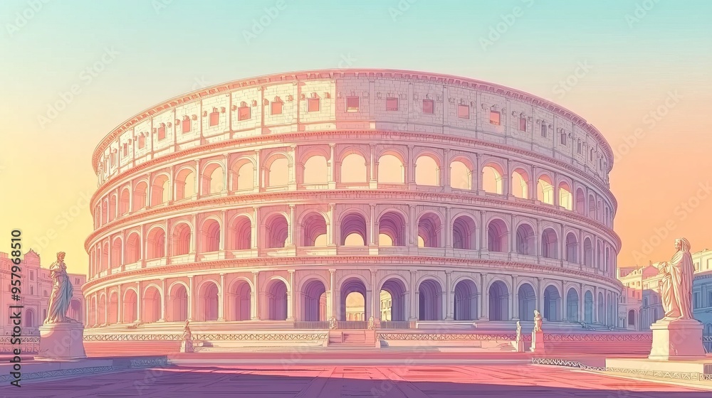 Architectural background illustration of an ancient Roman coliseum in a ...