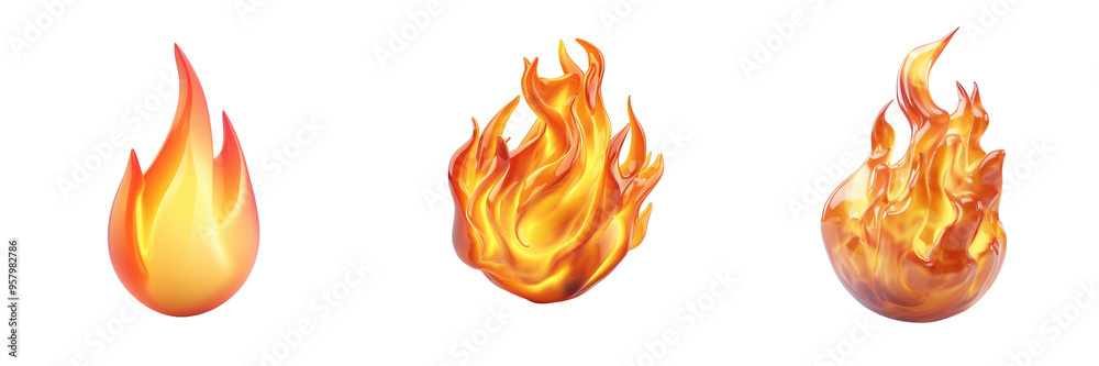 A set of 3D fire emoji with glowing orange and red tones, appearing to ...