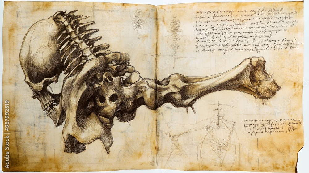 A detailed pencil drawing of a skeletal human figure, reminiscent of Da ...