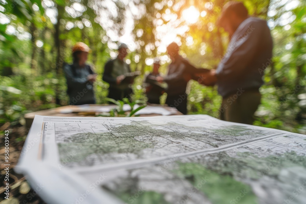 A forest conservation strategy being discussed by a group of ecologists ...