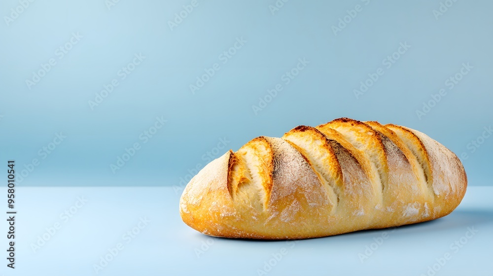Minimalist food photography of a freshly baked loaf of bread on a ...