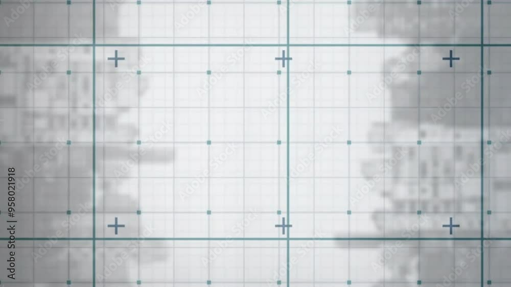 Grid lines and measurement points animation over blurred architectural ...