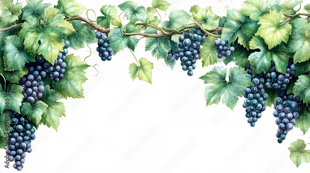 Watercolor Grapevine Border: A whimsical watercolor illustration of a ...
