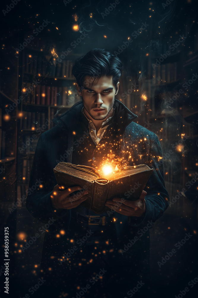 handsome possessive hero warlock man with black hair , wearing dark ...