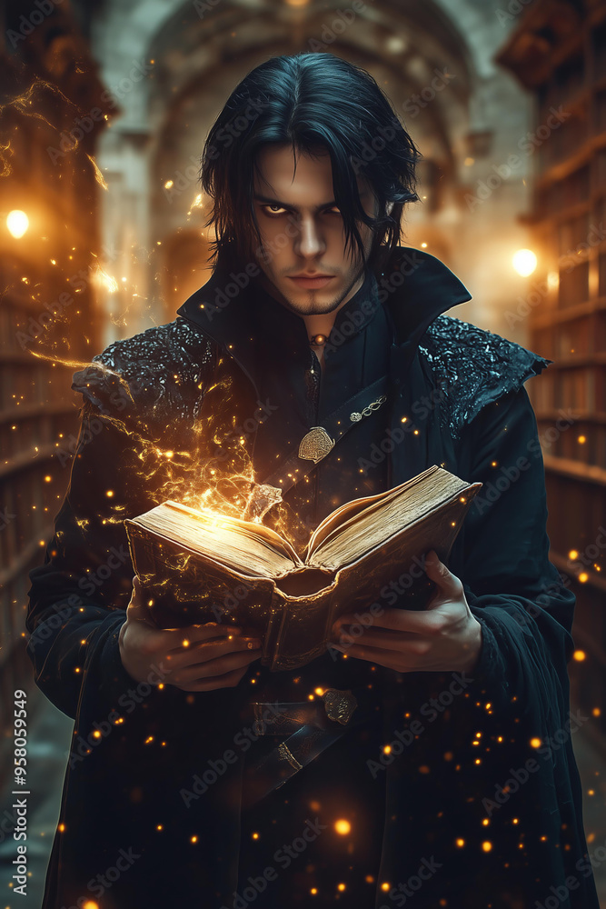 handsome possessive hero warlock man with black hair , wearing dark ...