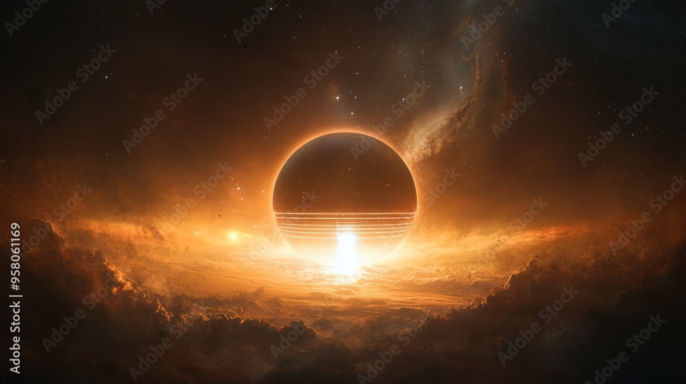 Dyson Sphere absorbing energy from a binary star system, surrounded by ...