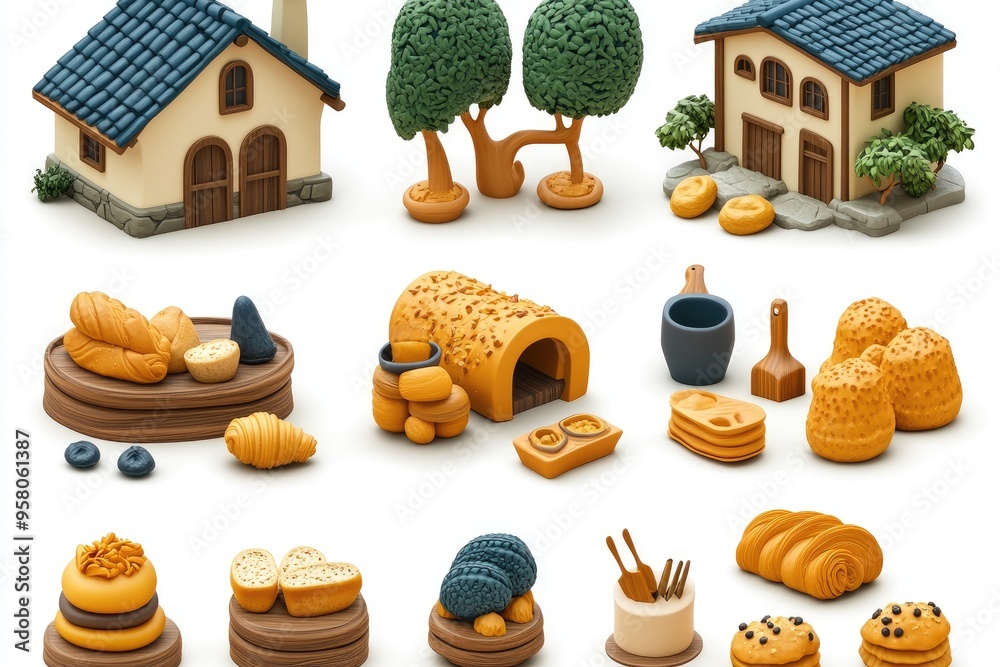 Cute, playful 3D clay models of bakery goods. These illustrations are ...