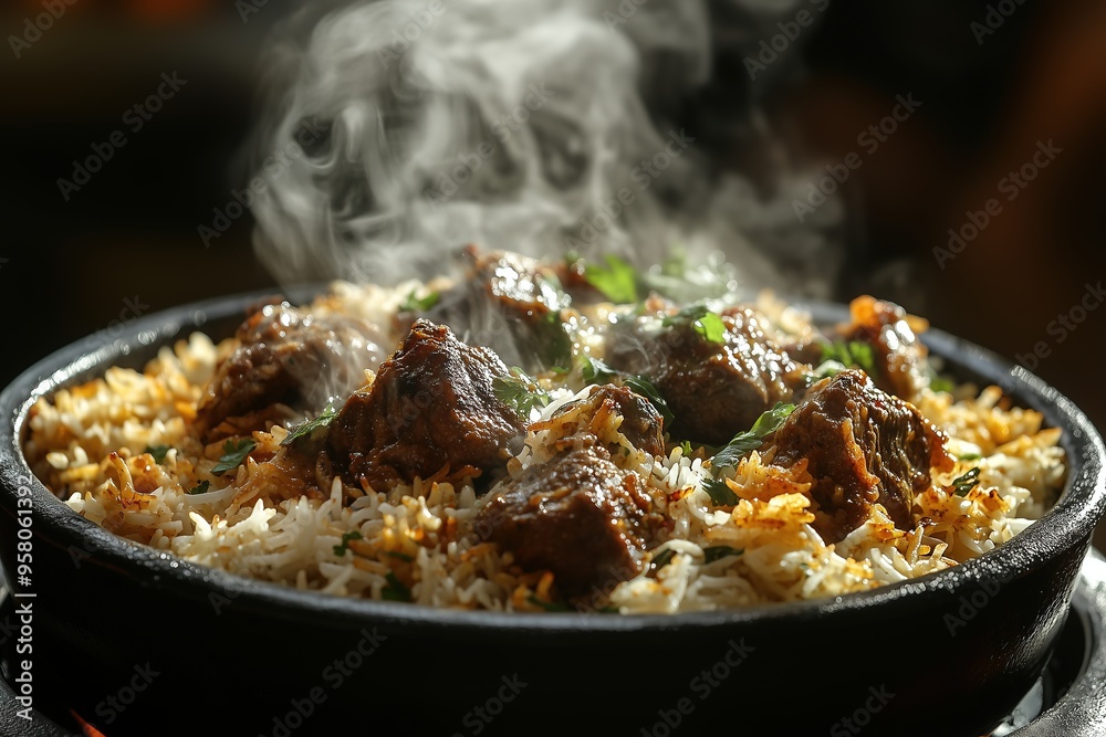 Indian Local Food Mutton Biryani: Fragrant Basmati Rice with Spiced ...