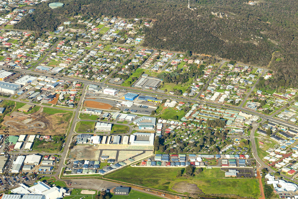 Albany WA from above looking down onto the town with Albany Highway in ...