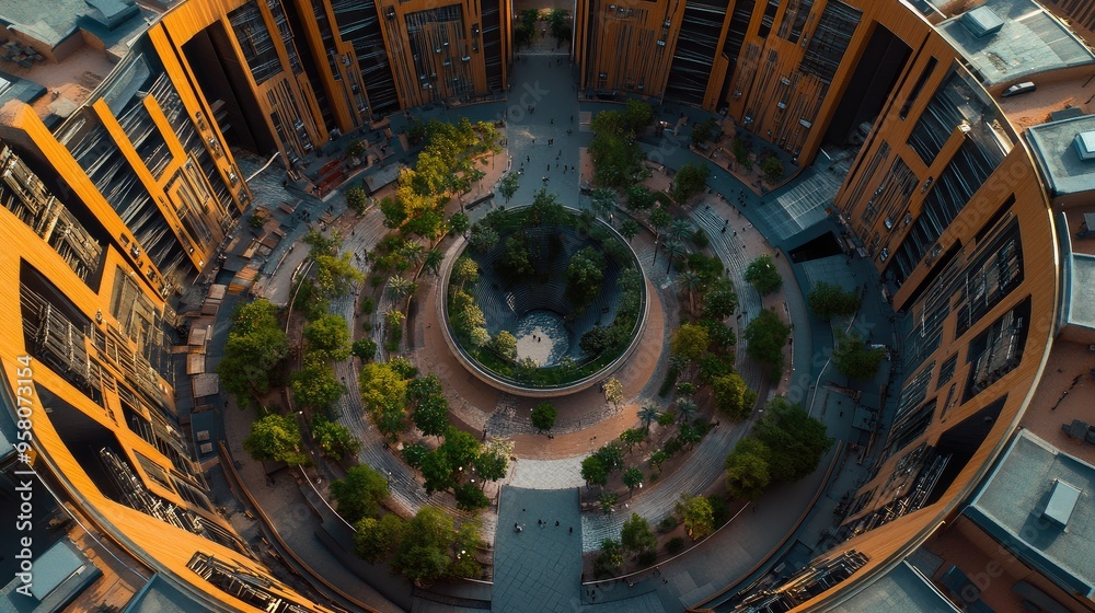 Aerial perspective of Masdar City, Abu Dhabi, with its futuristic ...