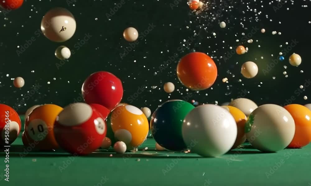 A pool table with many balls scattered around it Video Stock Video ...