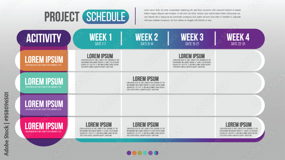 Project schedule activity event chart daily and weekly timetable ...