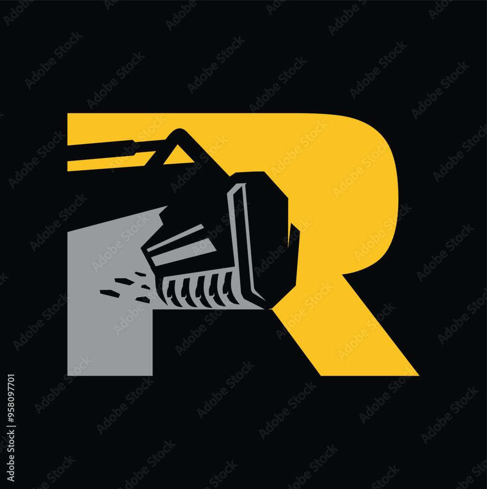Letter R mulching logo vector , Land Clearing Mulcher vector art Stock ...
