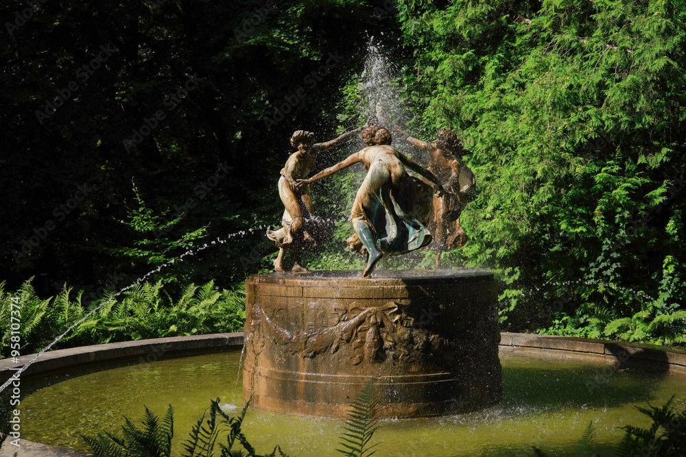 Nymphs Fountain (Fountain of the Dancing Girls) in the castle park Burg ...