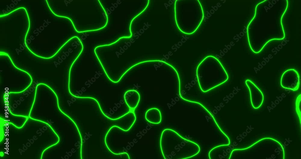 Green color Topographic Contour Map with Moving Waves on Black ...