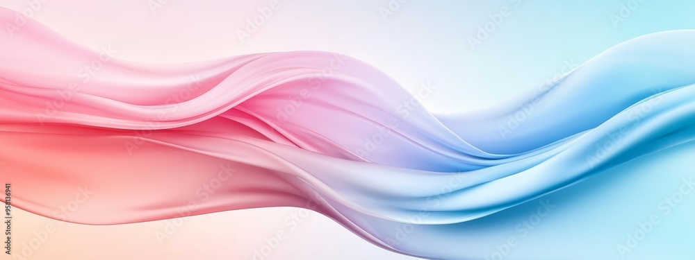 A blue-tinted wave overlays a light pink background, its crests shading ...