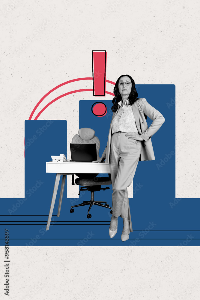 Vertical poster image serious businesswoman mature boss workspace ...