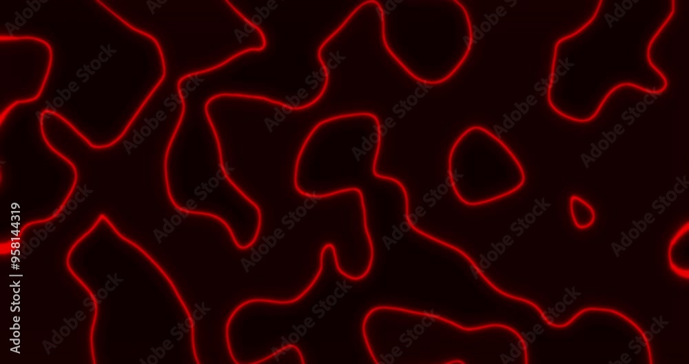 Red color Topographic Contour Map with Moving Waves on Black Background ...