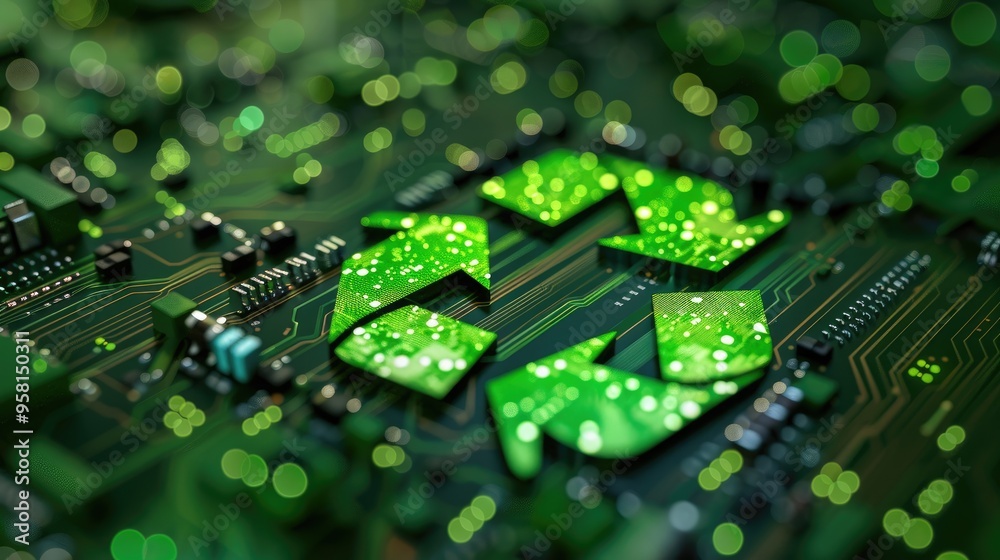 Digital green technology concept with icon and ecofriendly elements on ...