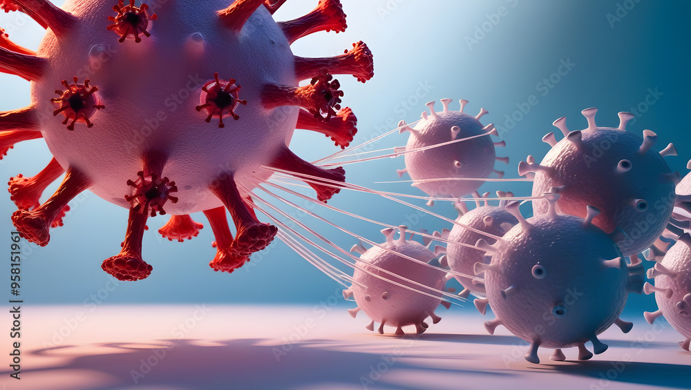 A Representation of a Flu Virus Being Blocked by a Wall of White Blood ...