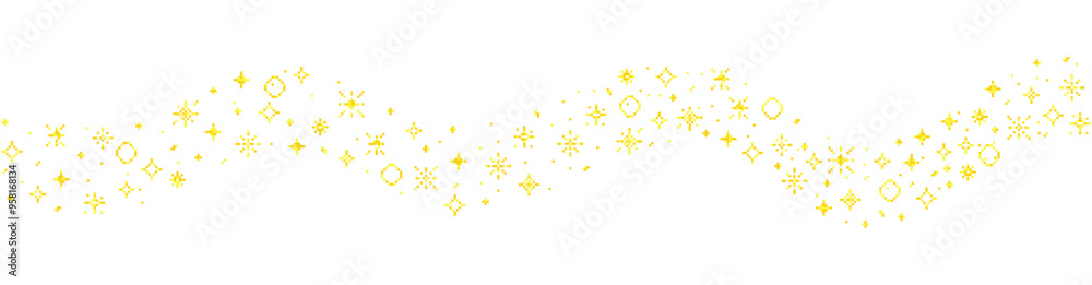 Pixel star retro 8 bit sparkle wavy border seamless frame. Shiny game pixel art effect set ...