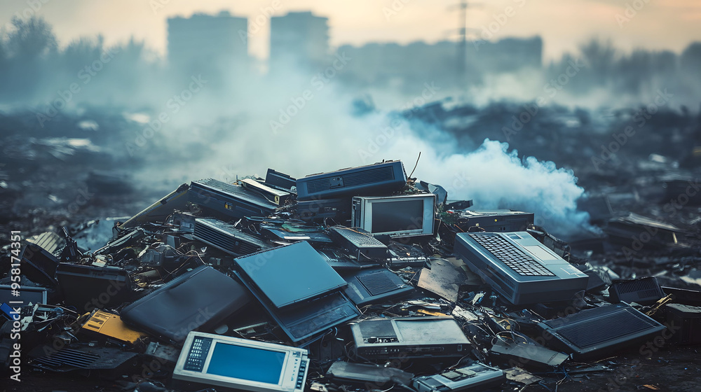 urban mining zero waste, piles of electronic materials wires old ...