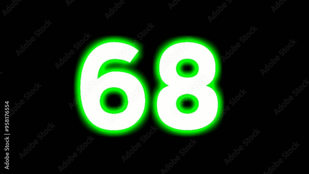 Neon number 68 sixty eight sign symbol modern animation motion graphics ...