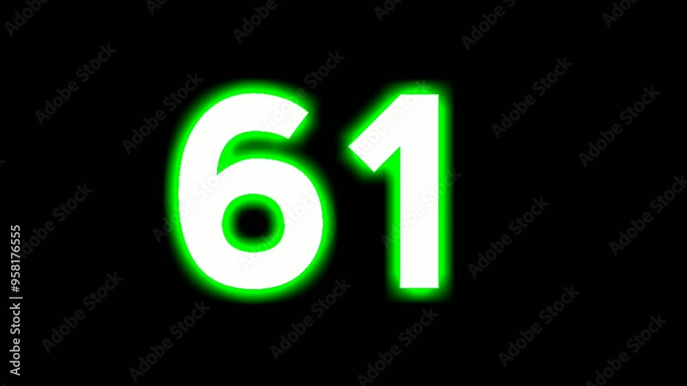 Neon number 61 sixty one sign symbol modern animation motion graphics ...