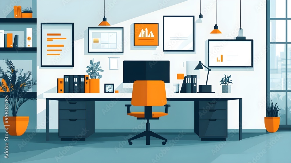 Flat design of a modern office layout with consistent line thickness ...