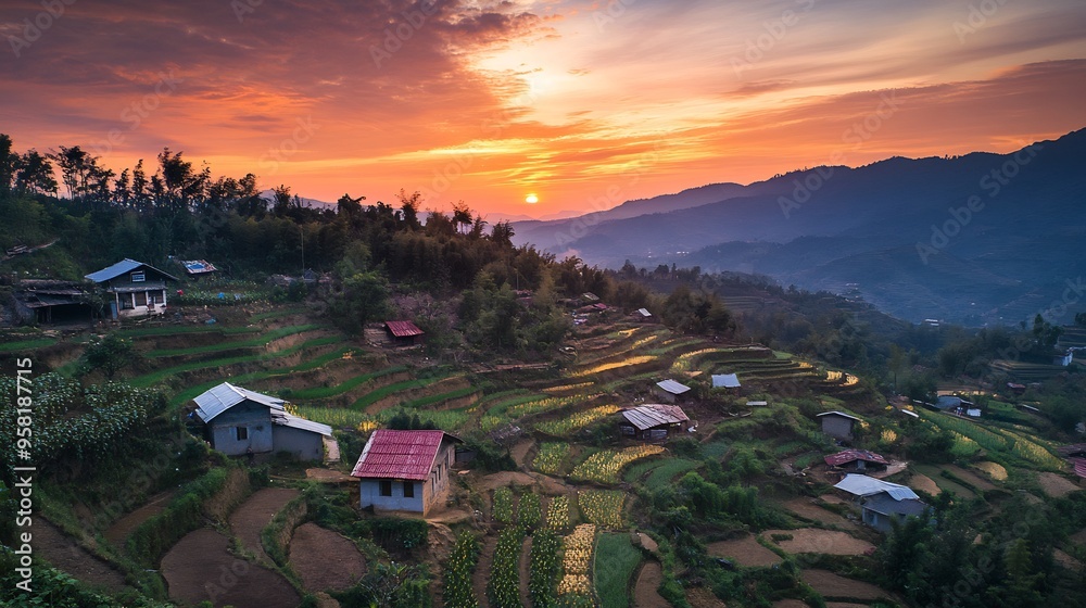 A rural area implementing disaster risk reduction measures, with ...