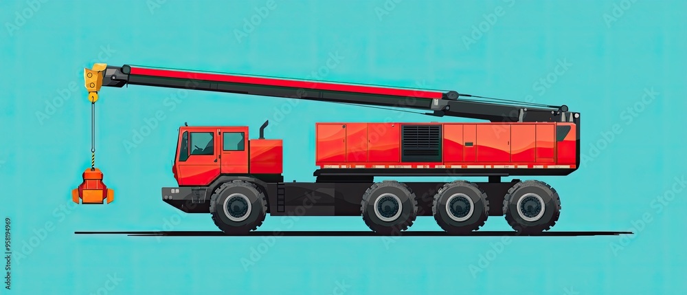 crane vehicle flat design side view lifting equipment water color Split ...