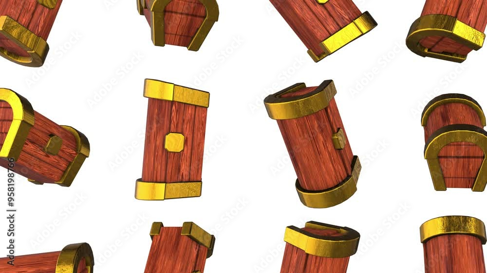 3D Golden Chest Boxes Falling Animation. Chest Box 3D Animation. Wood ...