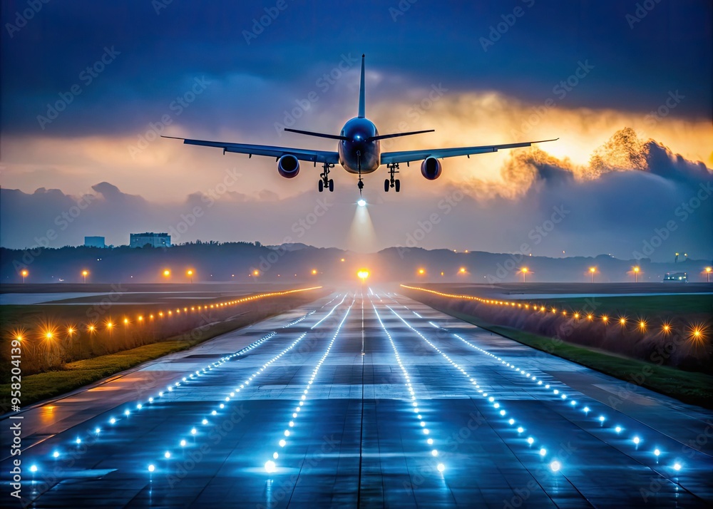 Moody dawn misty foggy morning runway Dallas Fort Worth International ...
