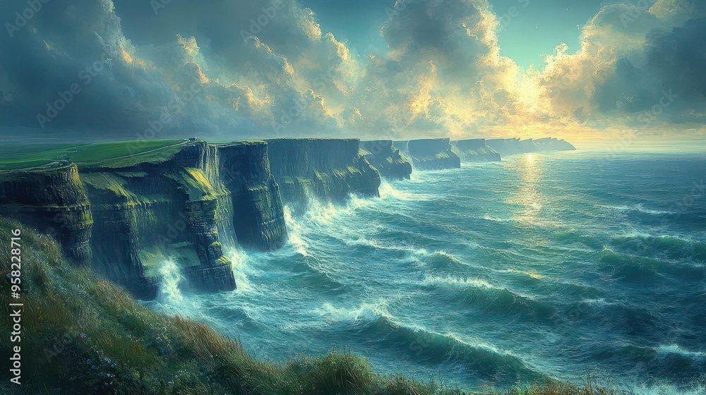 majestic cliffs of moher dramatic coastal landscape towering sea cliffs ...