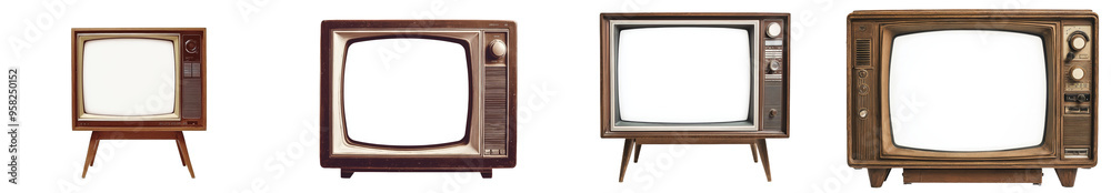 Cut out vintage TV screen with clipping path, retro television, close ...
