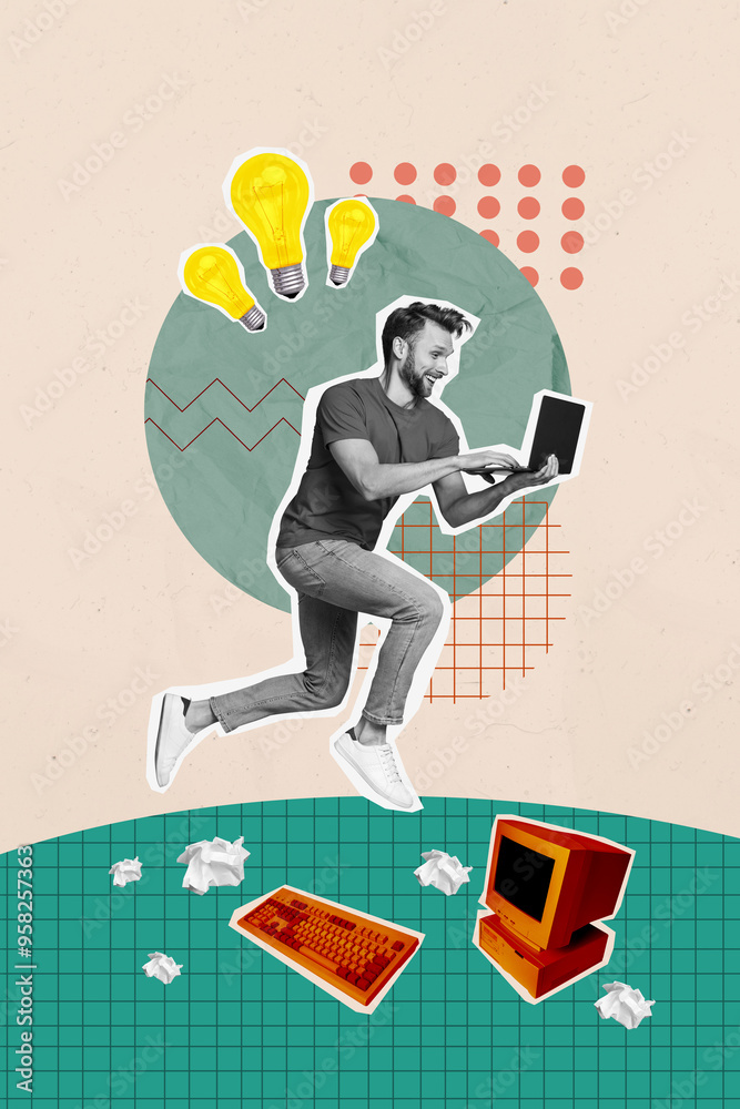 Trend artwork composite sketch photo collage of computer monitor retro ...