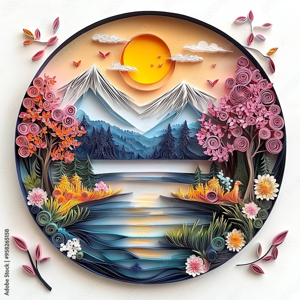 Tranquil Seasons: 3D Paper Quilling of Four Seasons in Pastel Colors ...