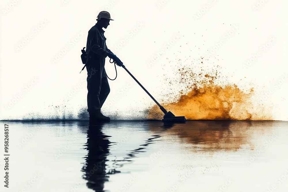 dignified cleaning professional artistic silhouette depicting a janitor ...