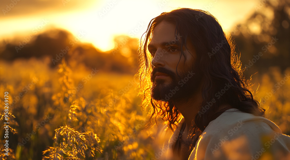“Jesus Statue in a Field at Sunset, Capturing the Serene and Spiritual ...
