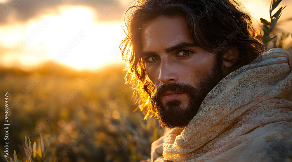 “Jesus Statue in a Field at Sunset, Capturing the Serene and Spiritual ...